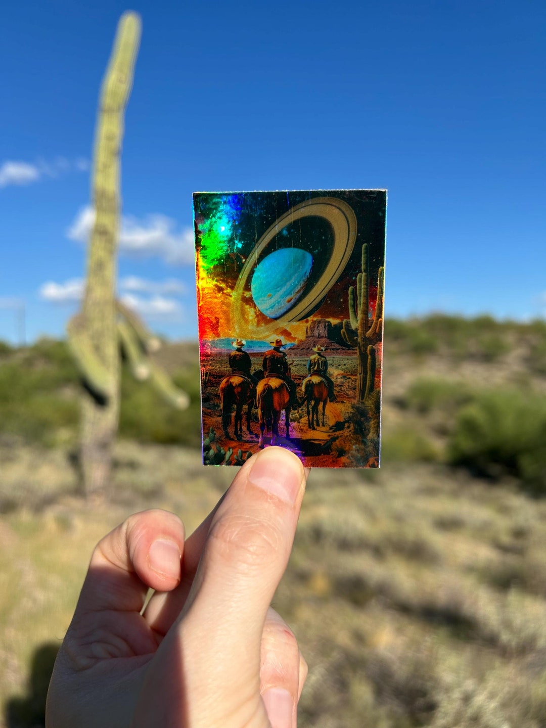 Retro Futuristic Sticker Vintage Western Sci-fi Collage Holographic ...