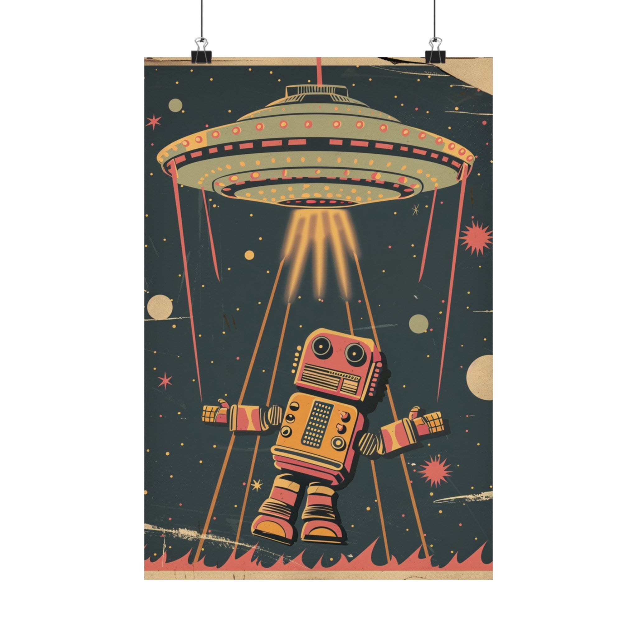 Vintage Robot Poster Retro UFO Wall Decor Robot Art Space Alien Home ...