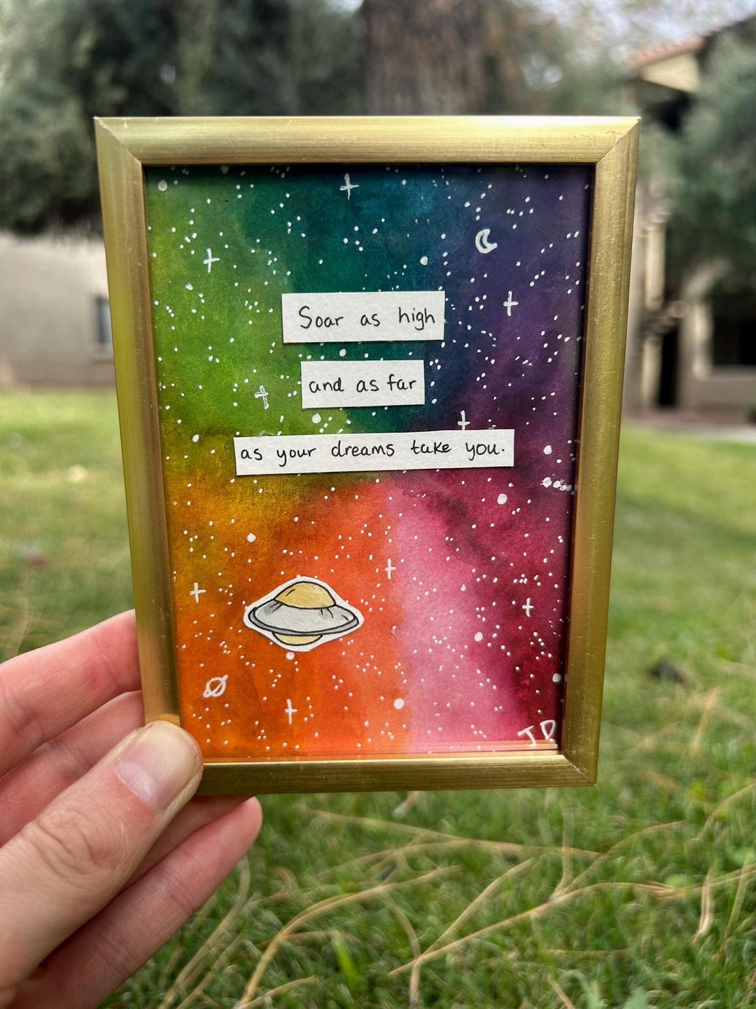 Original Watercolor UFO Painting Rainbow Art Galaxy Space Painting ...