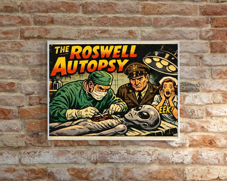 Vintage Roswell Autopsy Comic Book Poster UFO Alien Wall Art Retro 50s ...