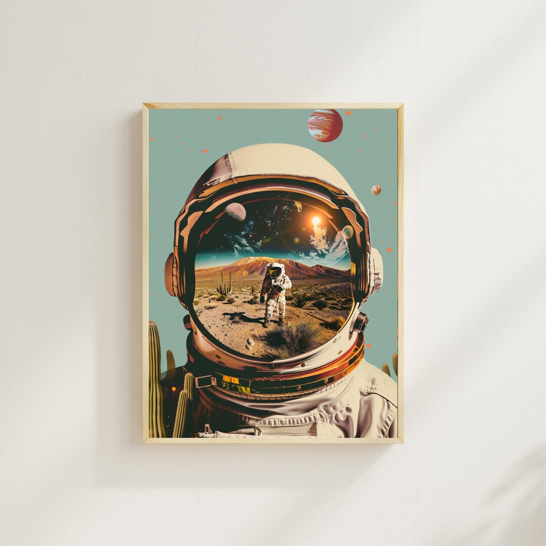 Retro Astronaut Poster Surreal Astronaut Helmet Art Print Scifi Wall ...