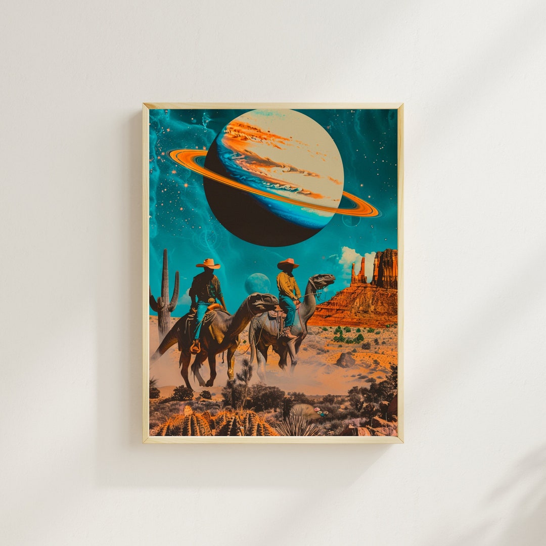 Retro Futuristic Art Vintage Western Sci-fi Collage Art Space Cowboys ...