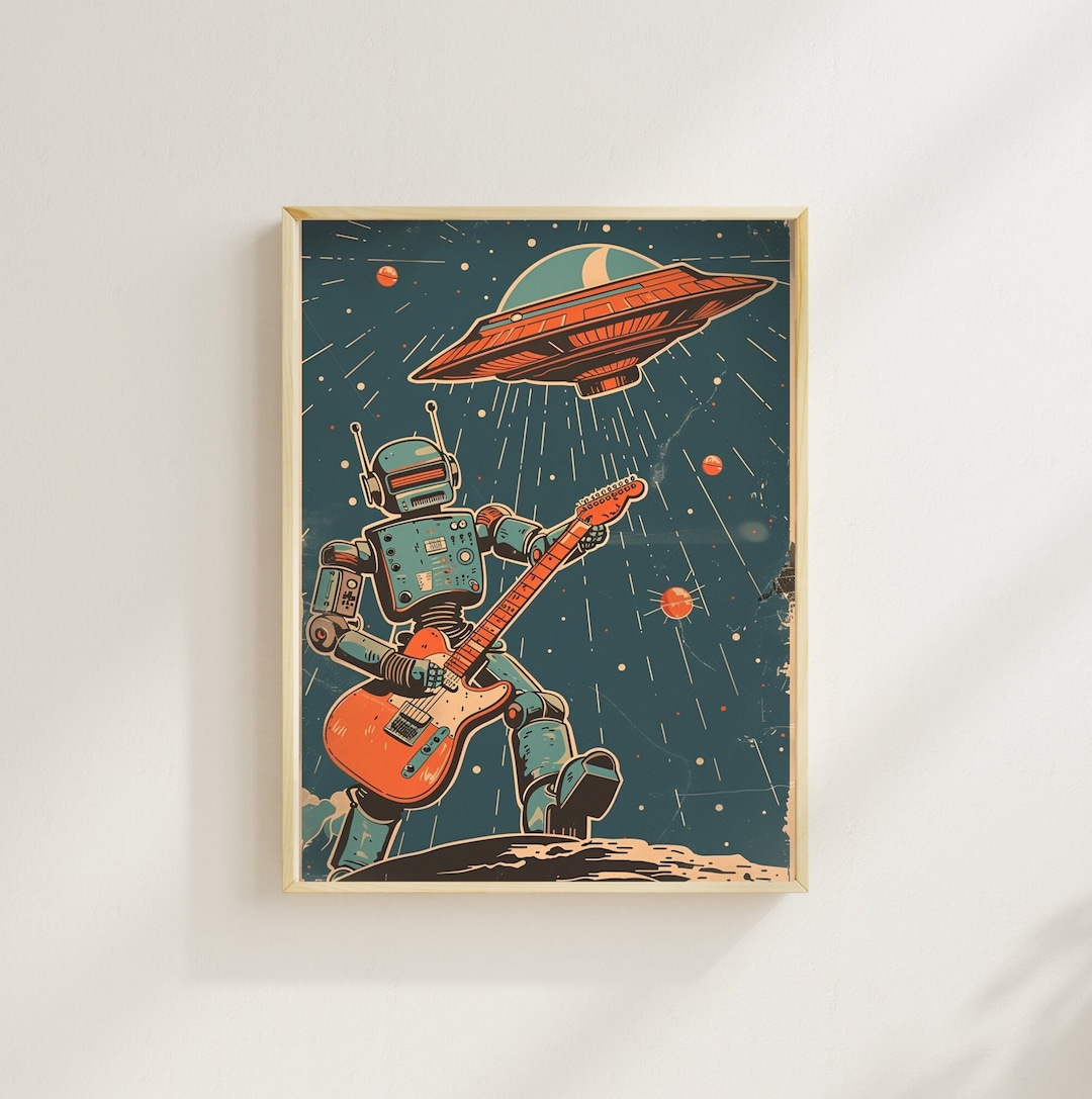 Vintage Robot Poster Retro UFO Wall Decor Robot Art Space Alien Home ...