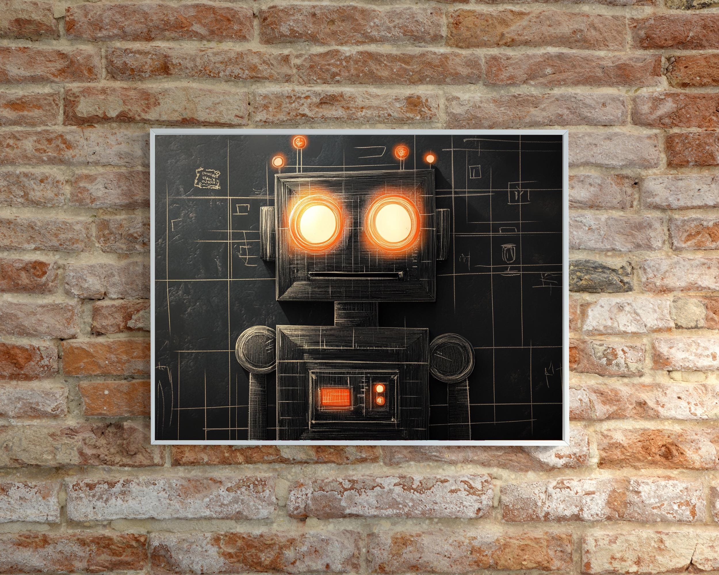 Retro Robot Wall Art Diagrammatic Drawing Geeky Home Decor Kids Room ...