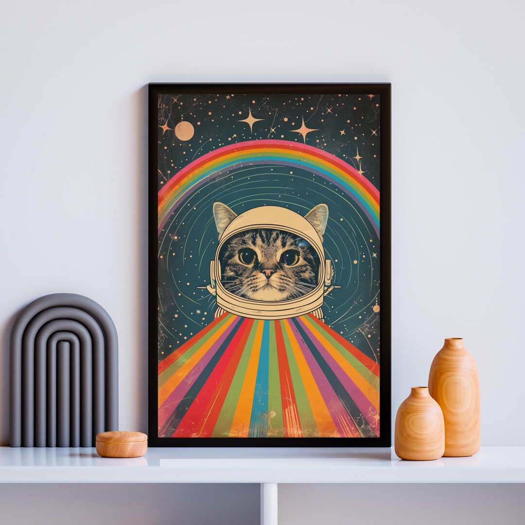 Vintage Rainbow Space Cat Digital Download - Etsy