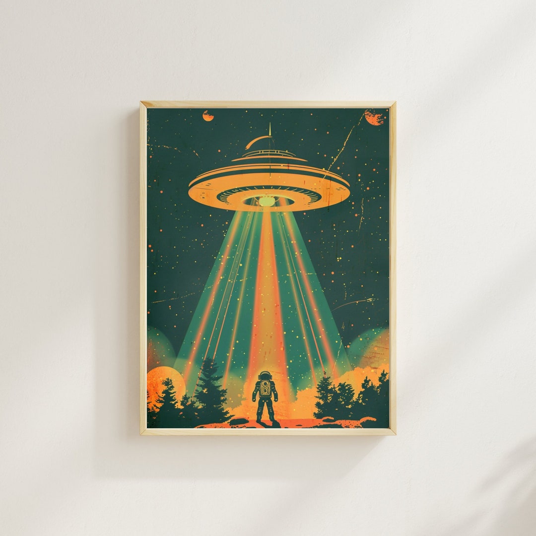 Vintage Space Poster Astronaut Scifi Wall Art Retro UFO Room Decor ...
