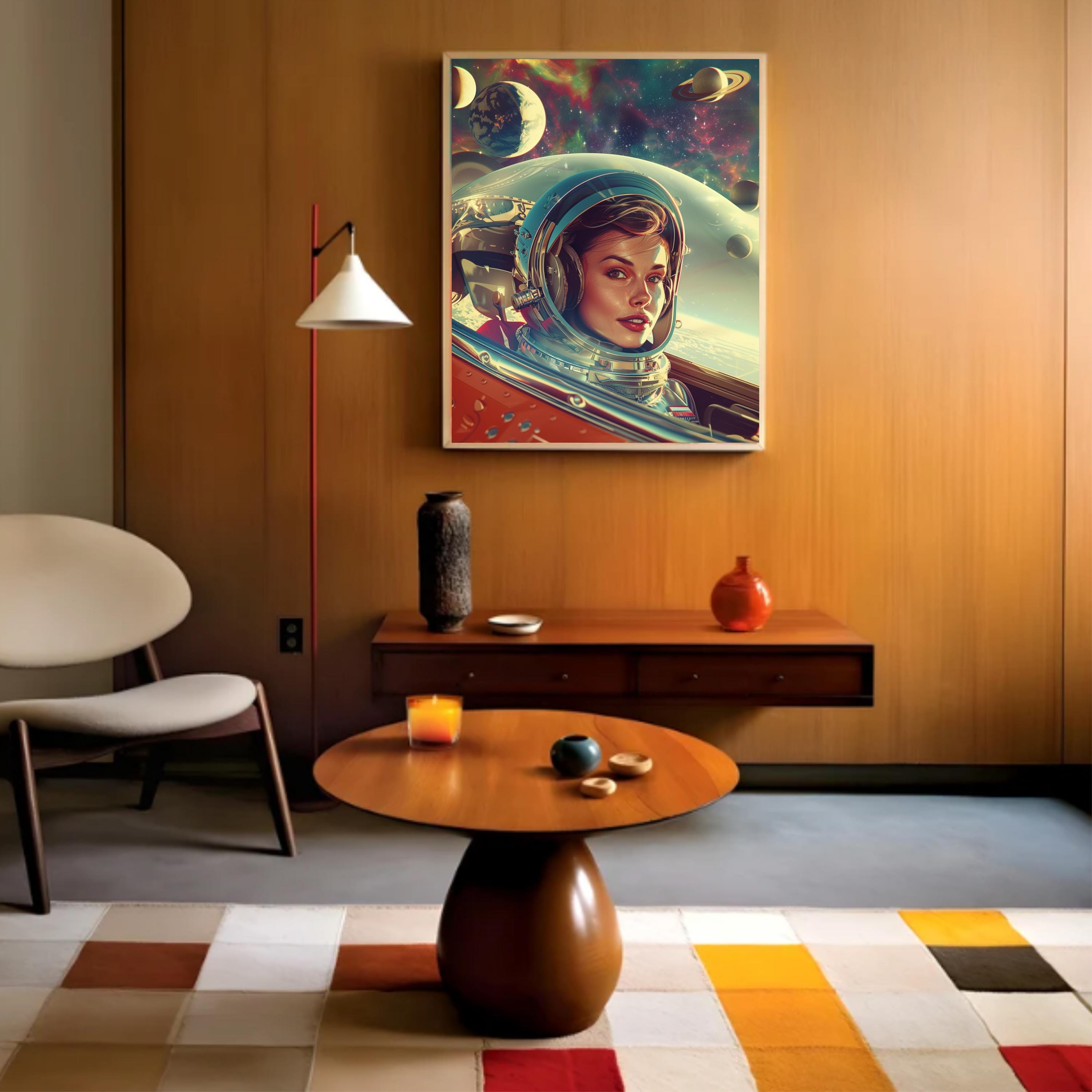 Retro Space Astronaut Poster 50s Rocket Girl Vintage Scifi Collage Art ...