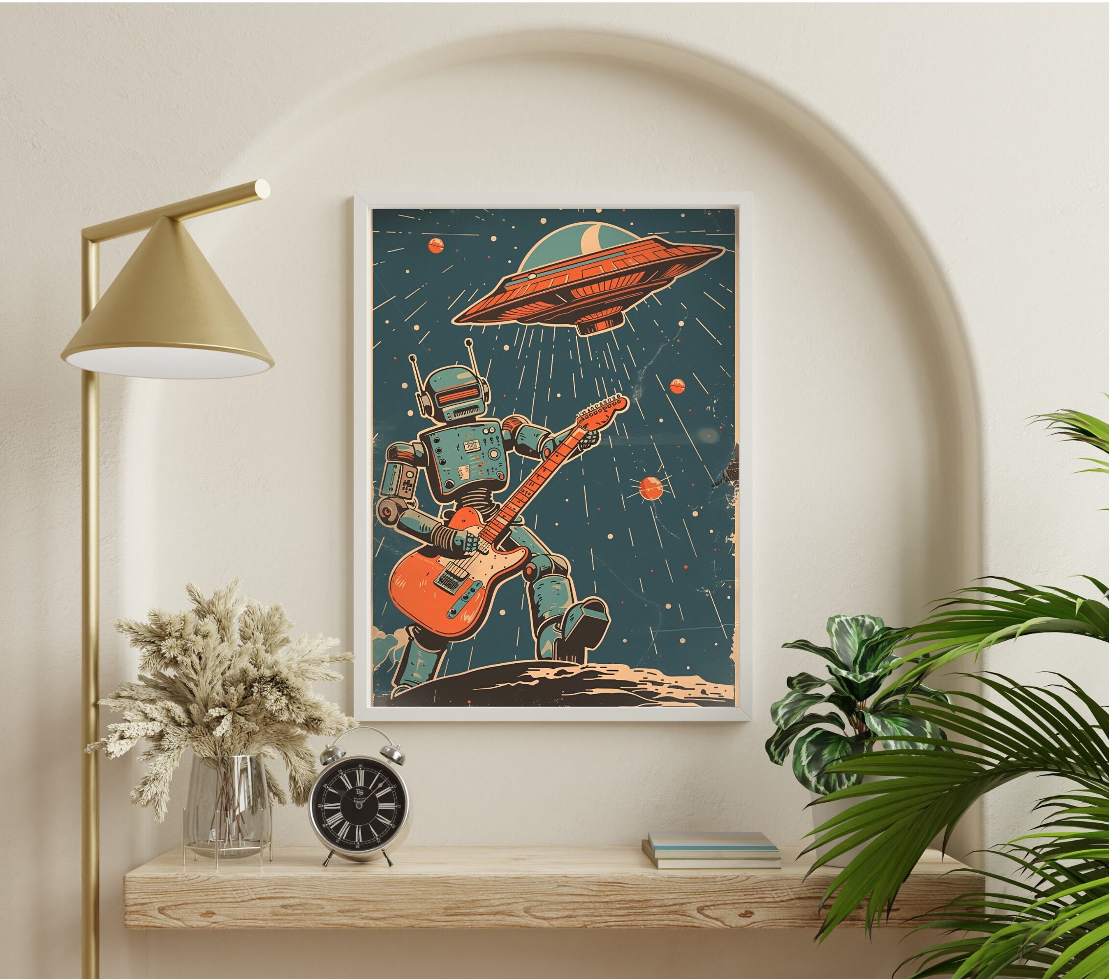 Vintage Robot Poster Retro UFO Wall Decor Robot Art Space Alien Home ...