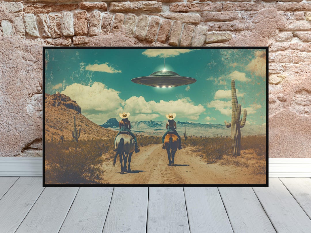 Retro Futuristic Art Vintage Western Sci-fi Collage Art UFO Alien Retro ...