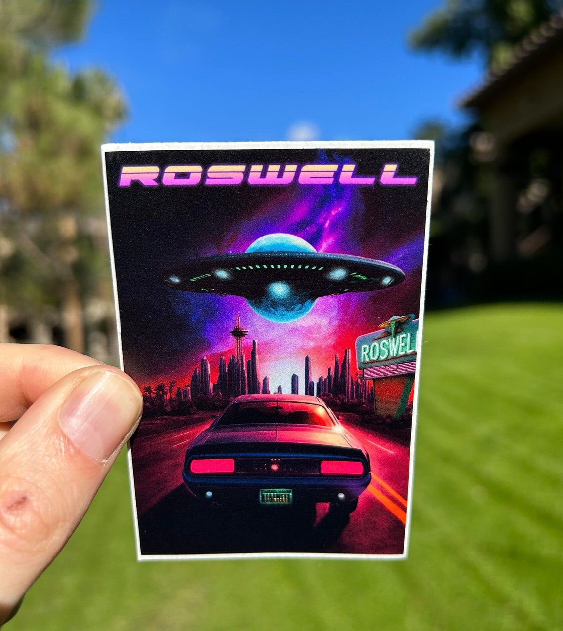 Synthwave Sticker UFO Alien Sticker Roswell Futuristic Sticker ...