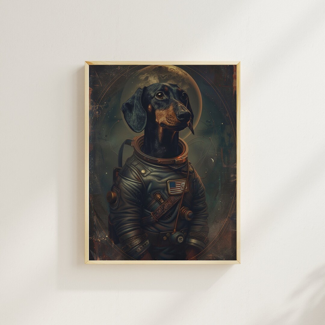 Astronaut Dachshund Portrait Dark Academia Gothic Home Decor Victorian Art Dachshund Gift ...