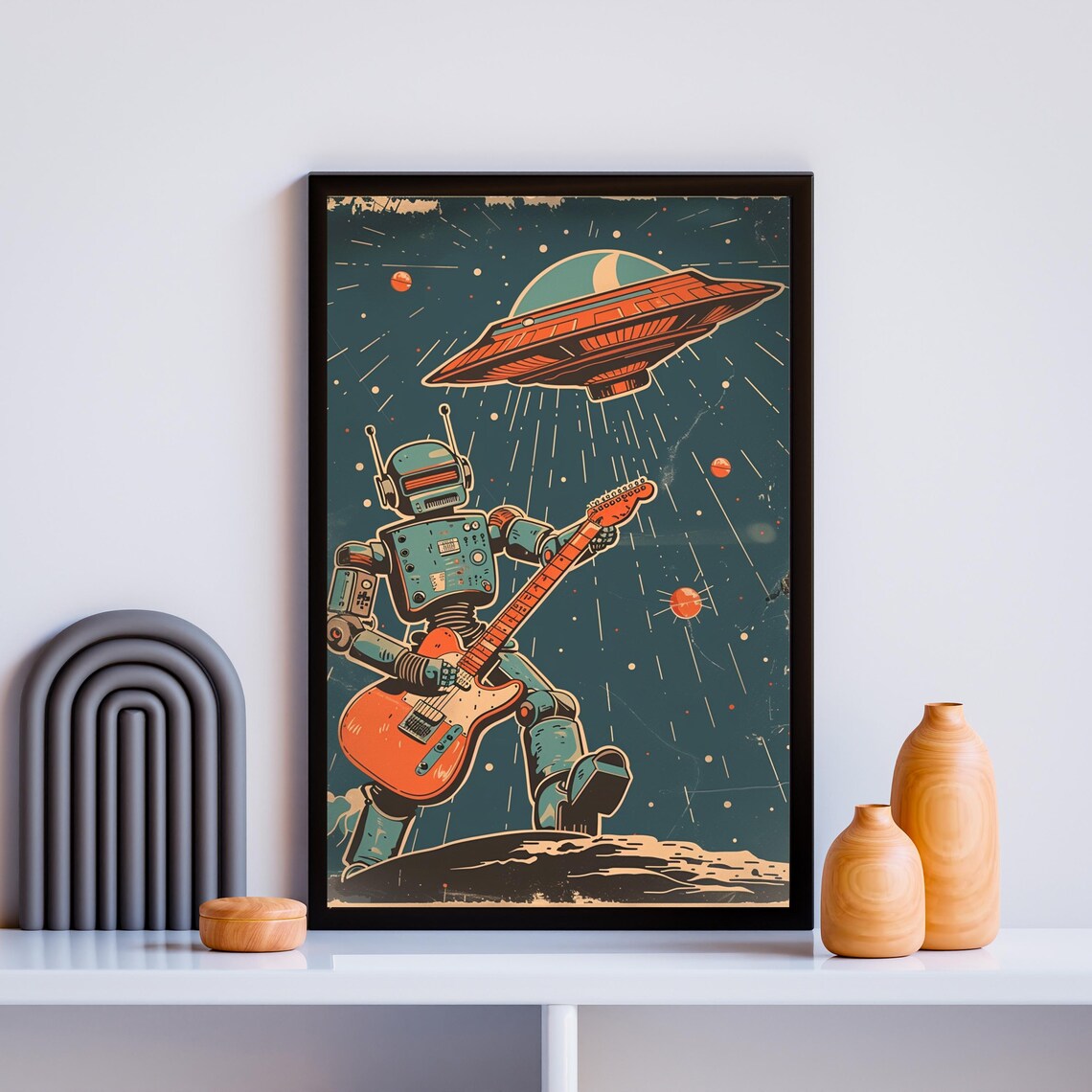 Vintage Robot Poster Retro UFO Wall Decor Robot Art Space Alien Home ...