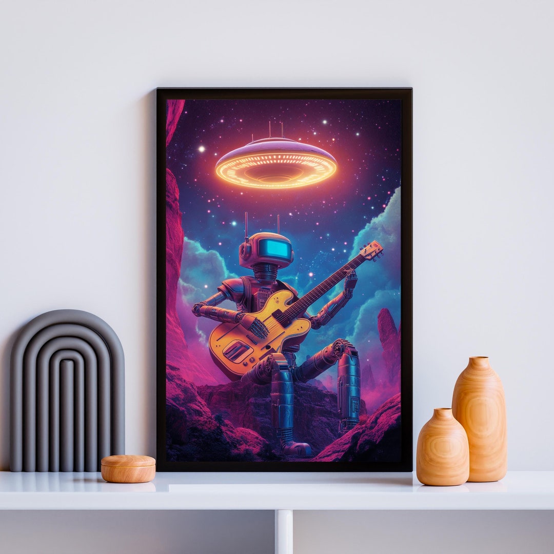 Vintage Robot Poster Retro UFO Wall Decor Robot Art Space Alien Home ...
