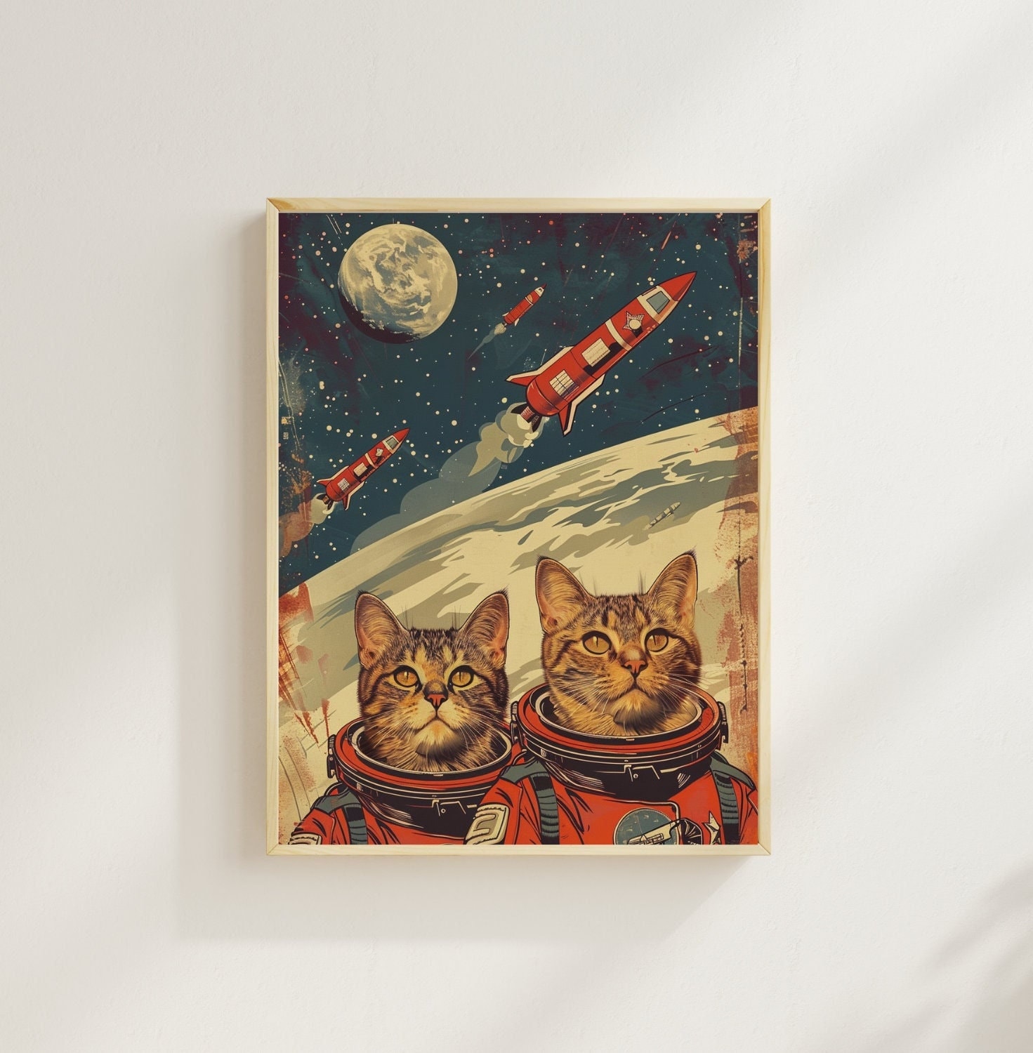 Retro Space Cats Print Astronaut Cat Poster Soviet Space Print Funny ...