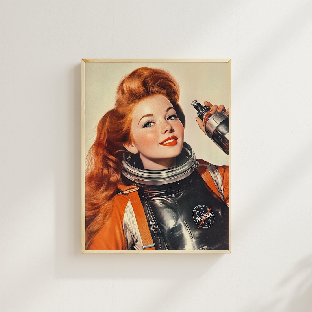 Vintage 50s Soda Ad Astronaut Poster NASA Space Woman Retro Art Print ...
