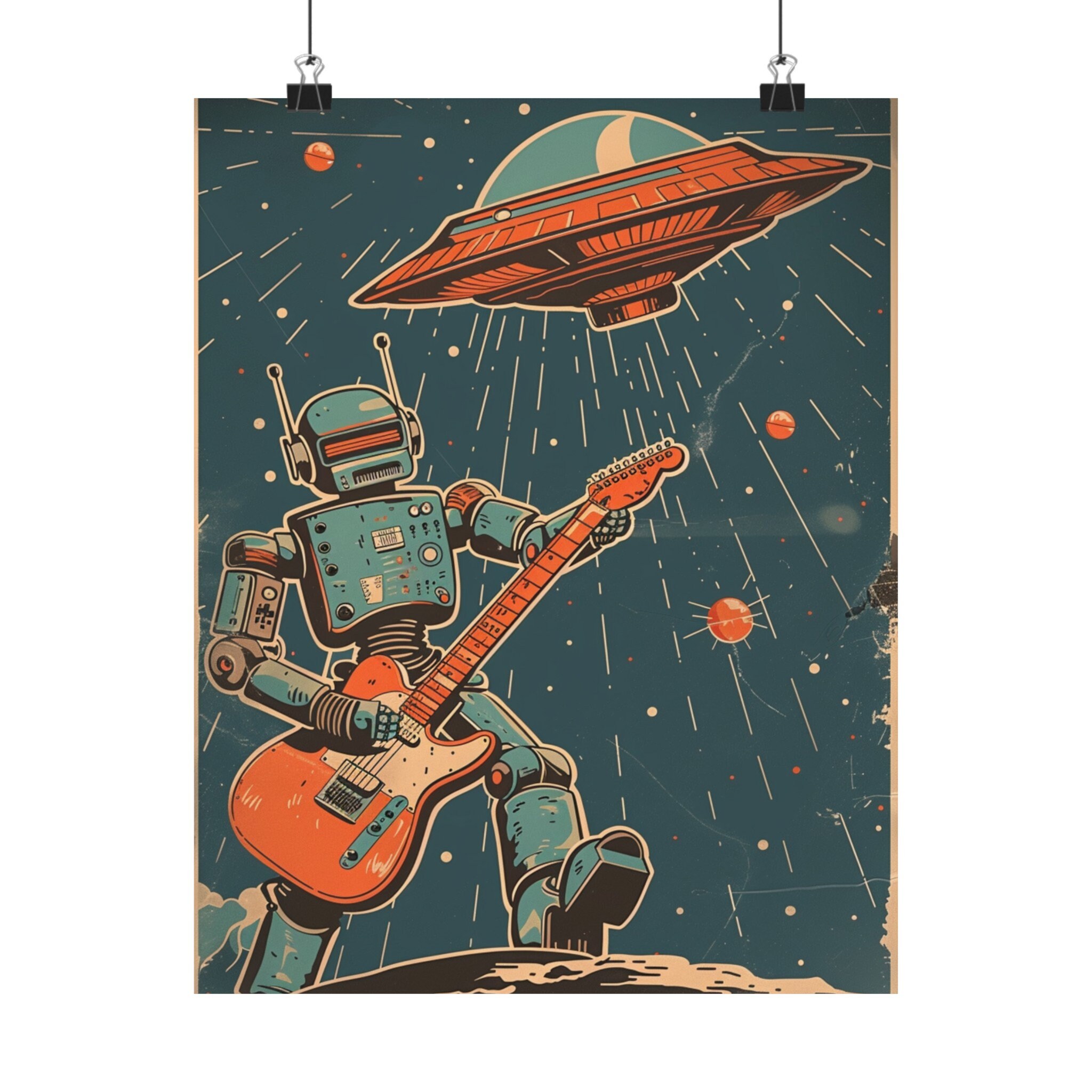 Vintage Robot Poster Retro UFO Wall Decor Robot Art Space Alien Home ...