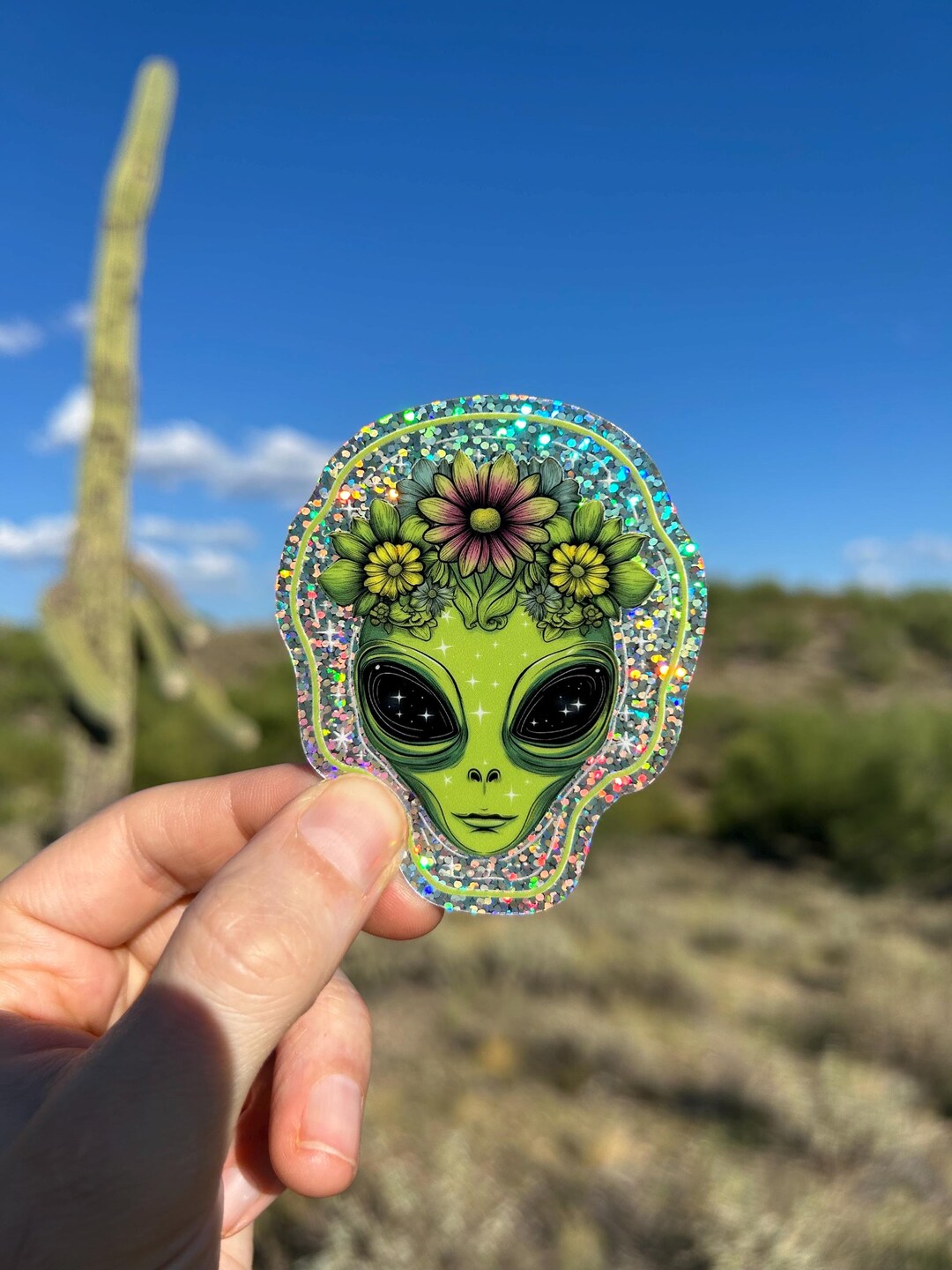 Alien Head Glitter Sticker Flower Sticker UFO Sticker the Alien ...