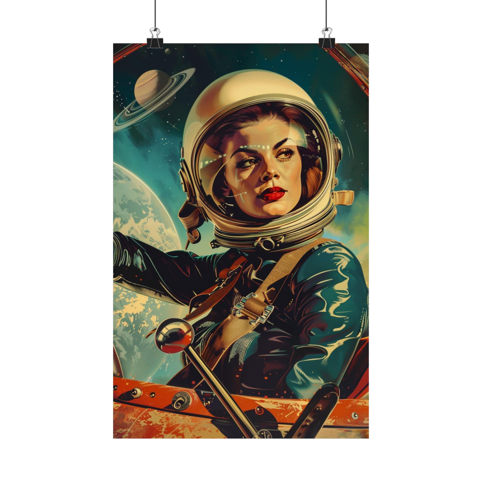 Retro Astronaut Space Poster 1960s Atomic Age Wall Decor Vintage Female ...