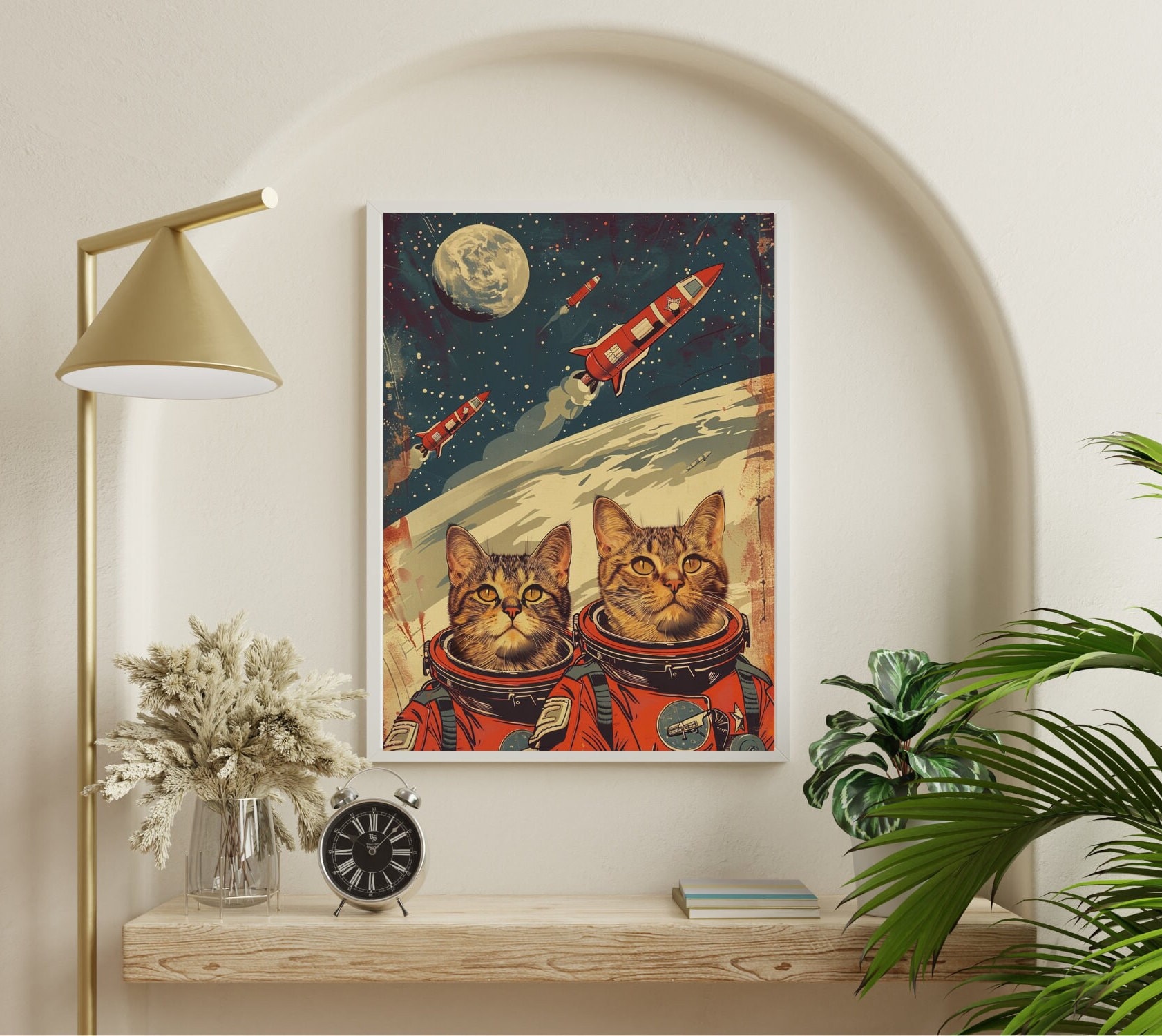 Retro Space Cats Print Astronaut Cat Poster Soviet Space Print Funny ...