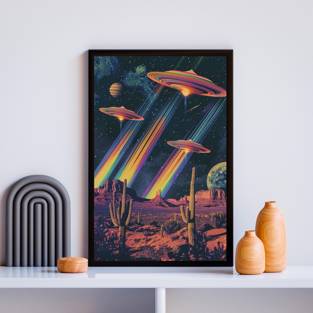 Retro UFO Space Poster Arizona Desert Alien Wall Art Retro Futuristic ...