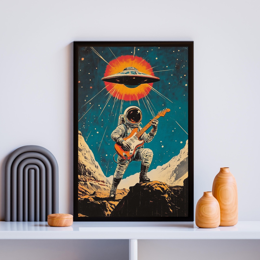 Vintage Astronaut Poster Retro UFO Wall Decor Space Alien Home Decor ...