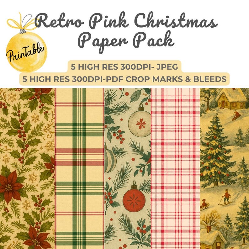 Vintage Christmas Digital Paper Set | Retro Holiday Patterns (digital ...
