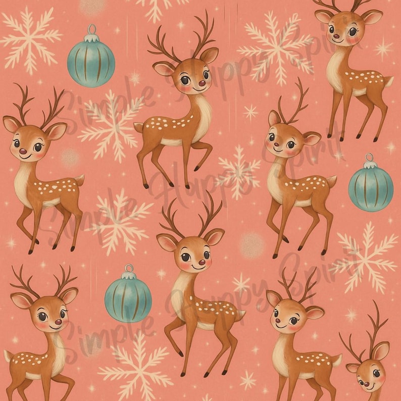 Retro Pink Christmas Paper Pack: Mid-century Holiday (digital Download ...