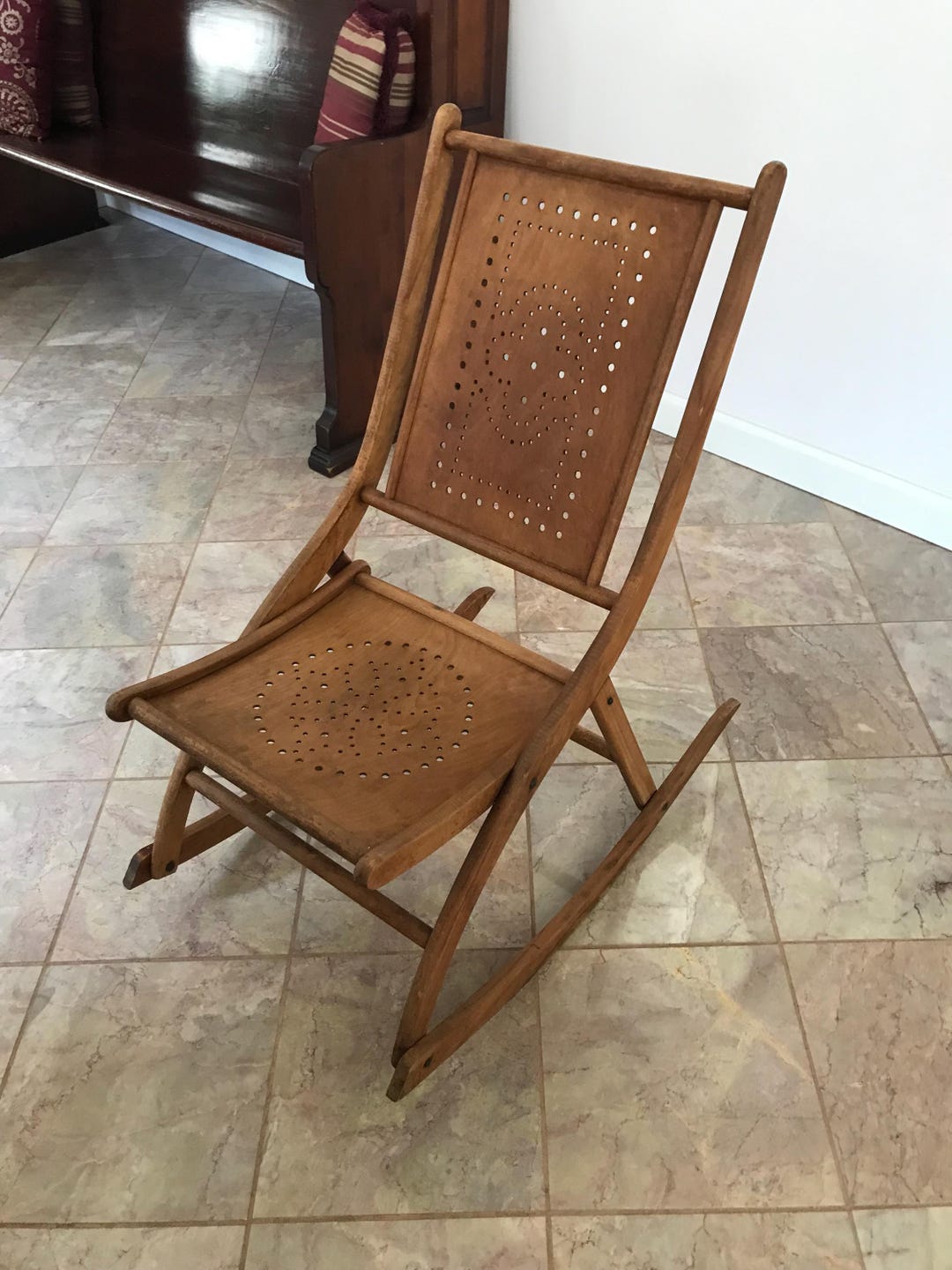 Rare Folding Wood Rocking Chair With Masonic Style Designs in the Back ...