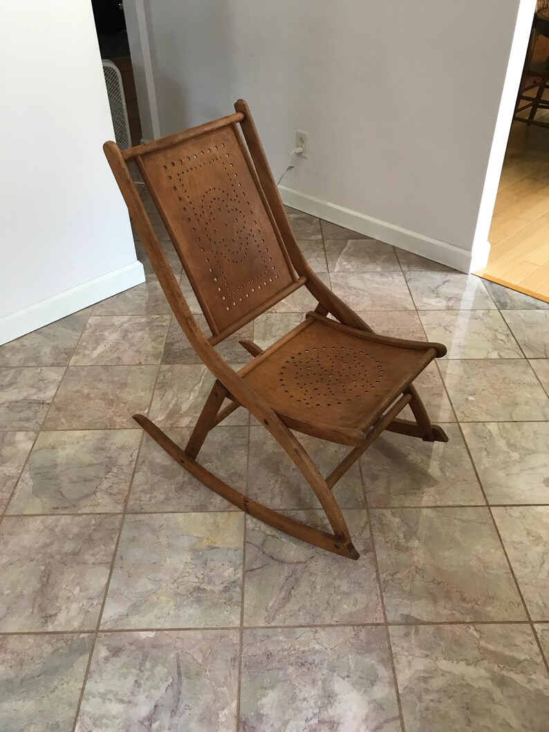 Rare Folding Wood Rocking Chair With Masonic Style Designs in the Back ...