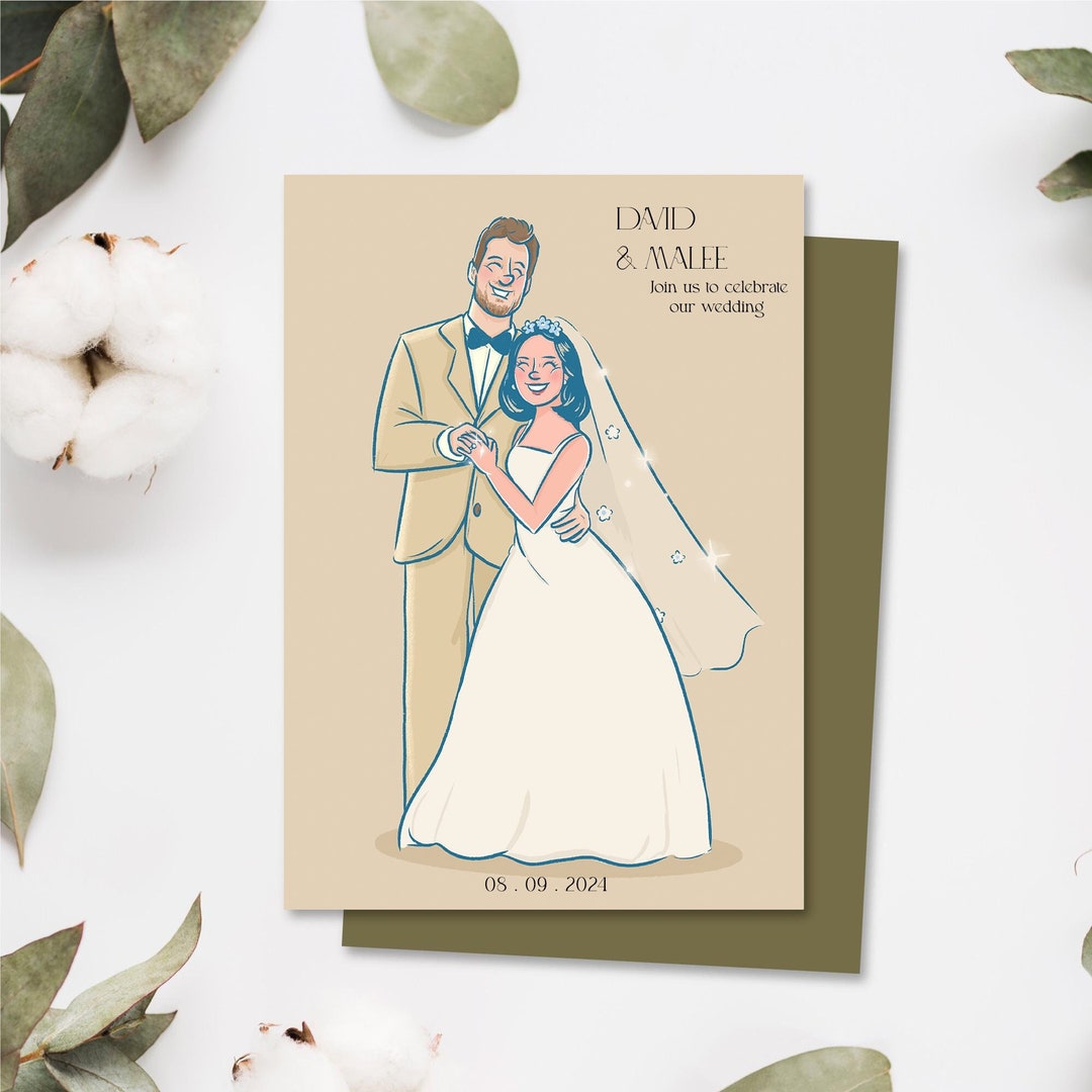 Custom Wedding Drawing Cards Bride and Groom Wedding Card With Pets ...