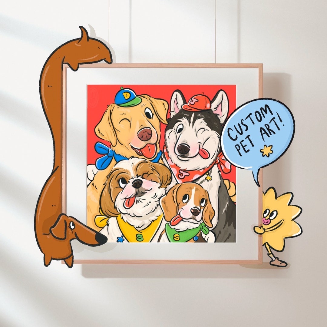 Pet Portrait Half Body Animal Drawing, Custom Portrait, Digital ...