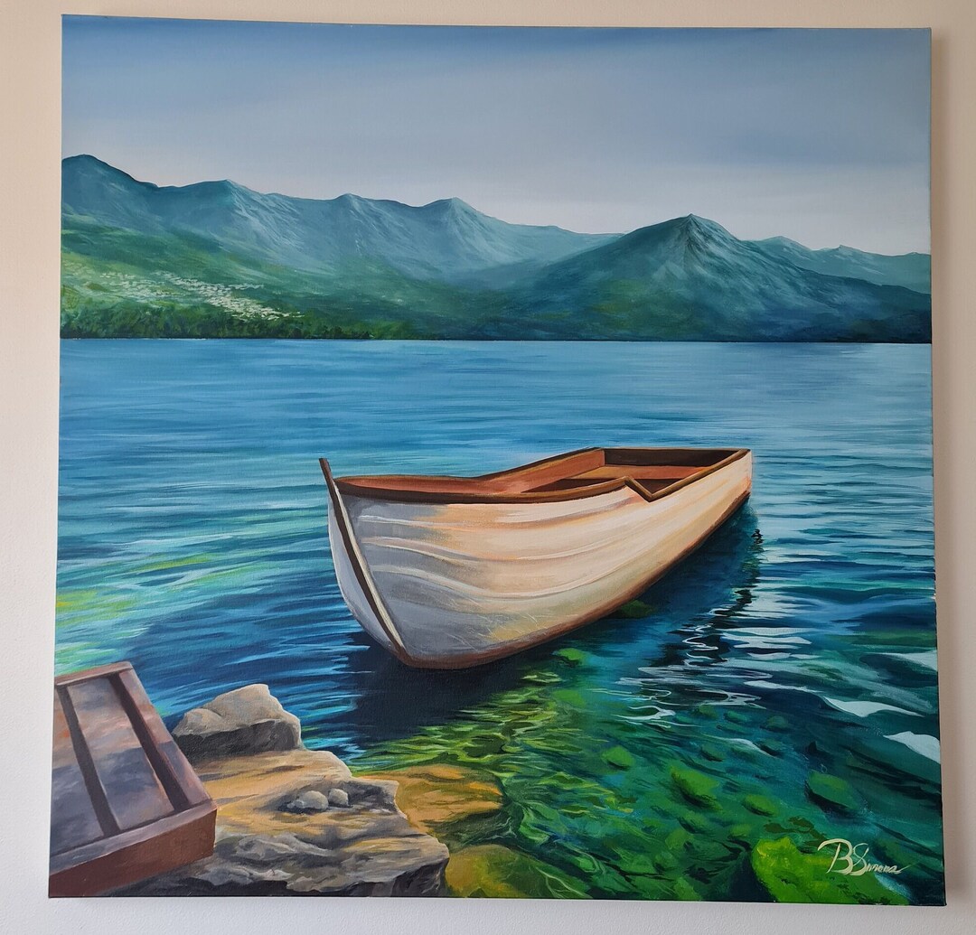 Boat, Lake, Acrylic Painting, Ohrid Lake, Blue Water, Summer, Turquoise ...