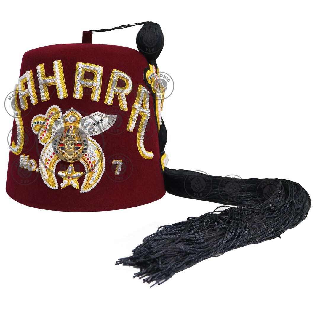 Custom Shriner SAHARA TEMPLE Fez Hat With Rhinestone Embroidery, Bullion Underlay - Handcrafted ...
