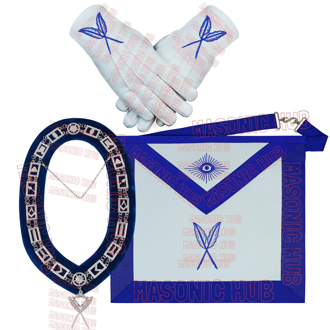 Masonic SECRETARY Apron With Chain Collar & Gloves - Blue Lodge Officer ...