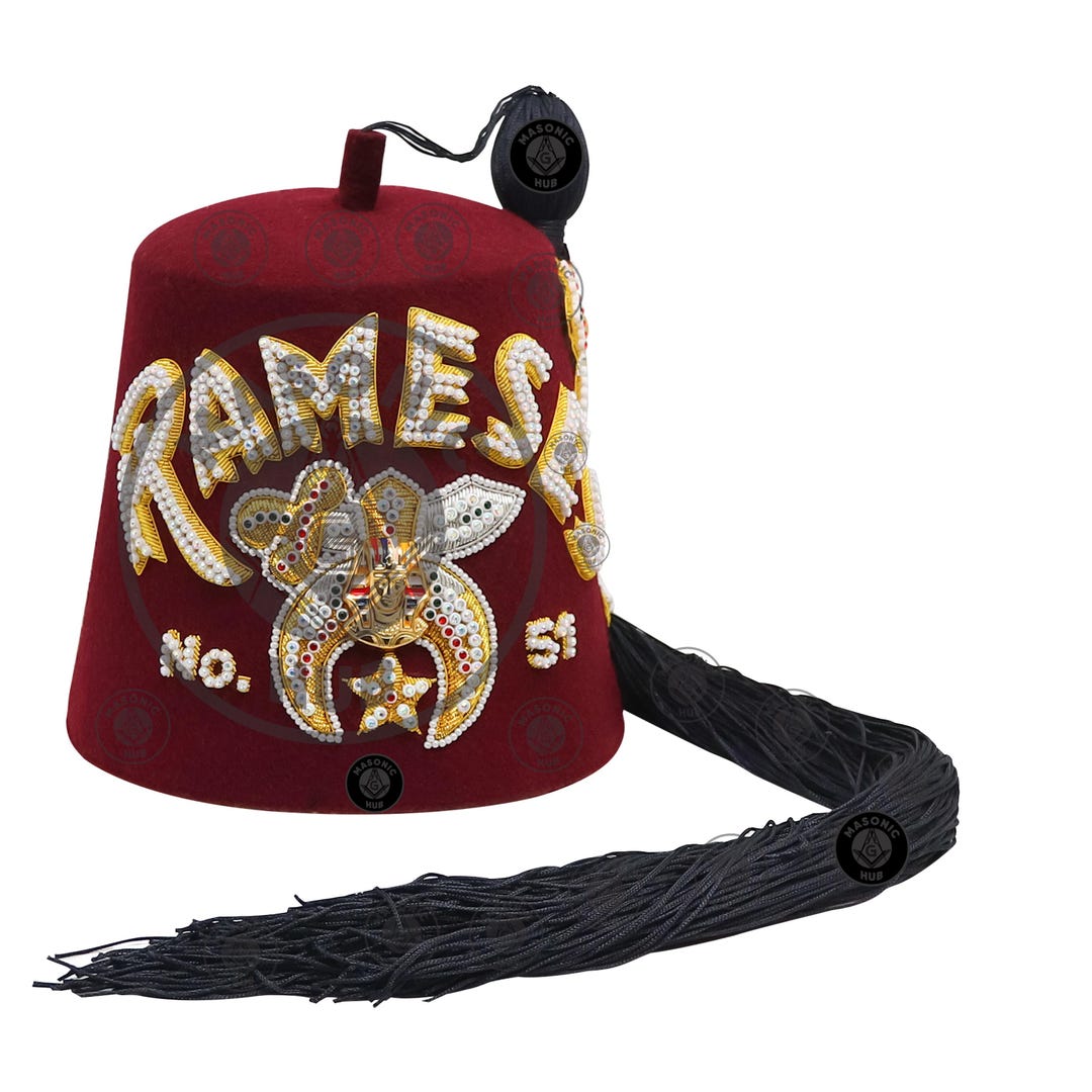 Custom Shriner RAMESES TEMPLE Fez Hat With Rhinestone Embroidery, Bullion Underlay - Handcrafted ...