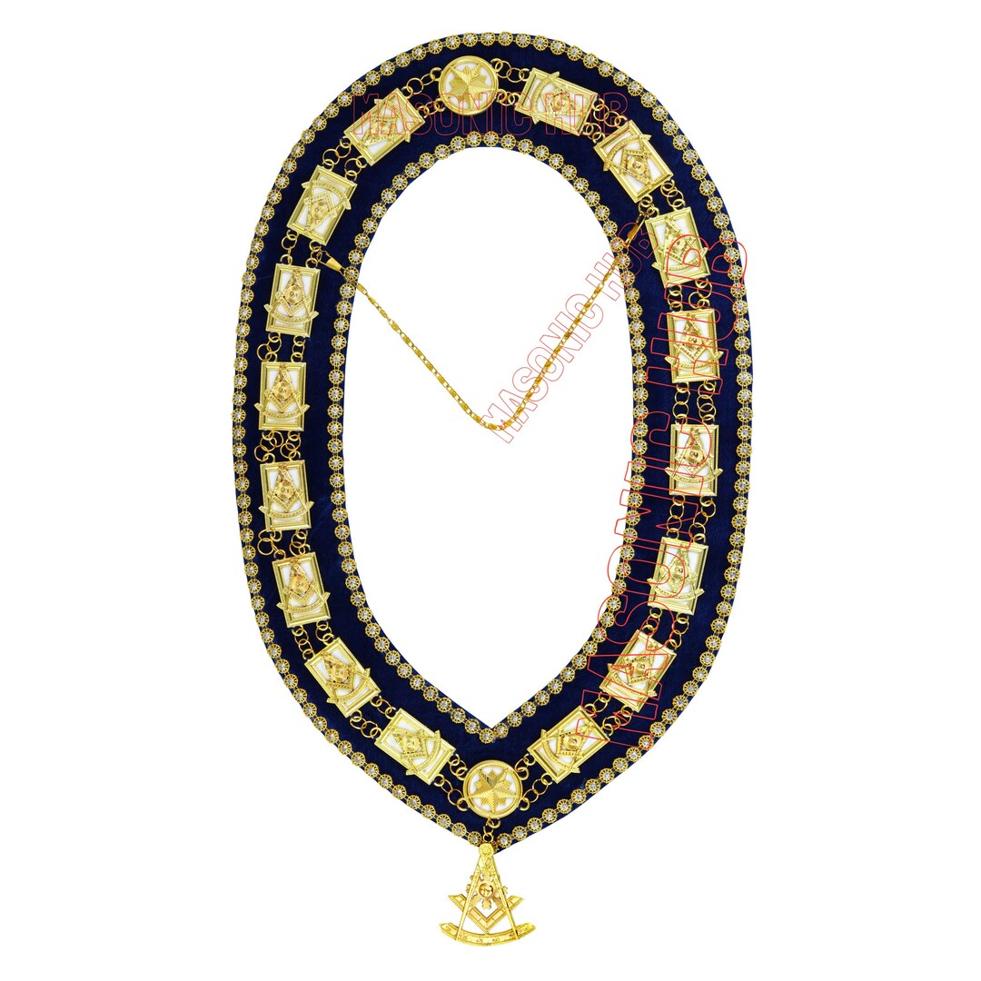 Masonic Past Master Metal Chain Collar Blue Backing With Rhinestones ...