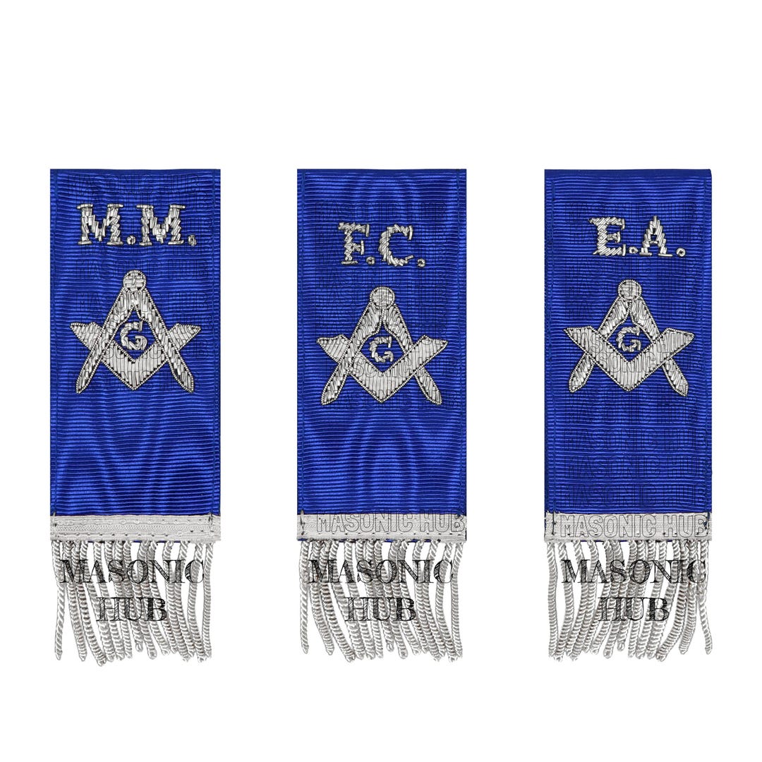 Masonic Bible Markers Hand Embroidered Royal Blue Ribbon Silver Bullion ...