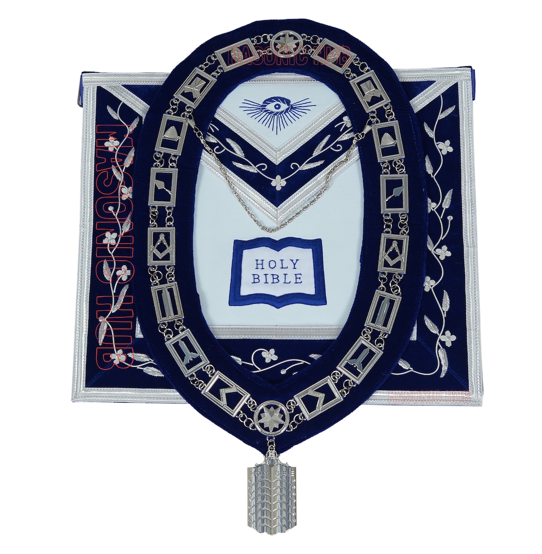 Masonic Blue Lodge Officer 100% Lambskin Apron - CHAPLAIN + Chain ...