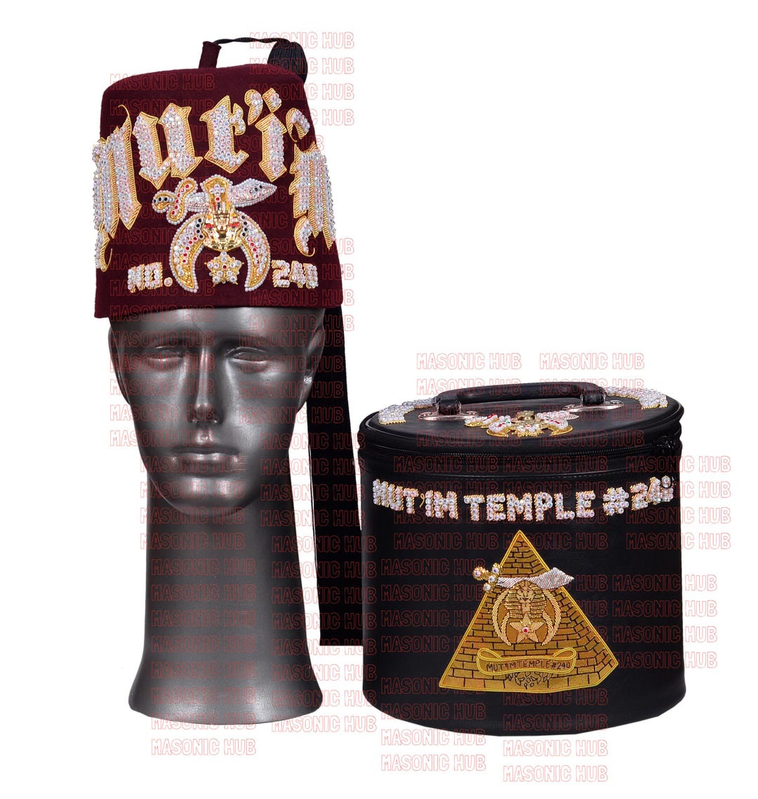 Custom Shriner Fez Case & Fez With Rhinestone Embroidery, Bullion ...