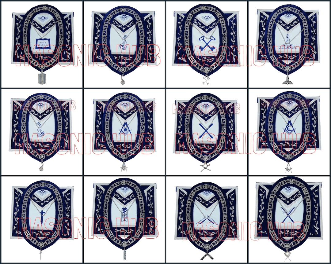 Masonic Blue Lodge Officer 100% Lambskin Aprons 12 Set With Embroidered ...