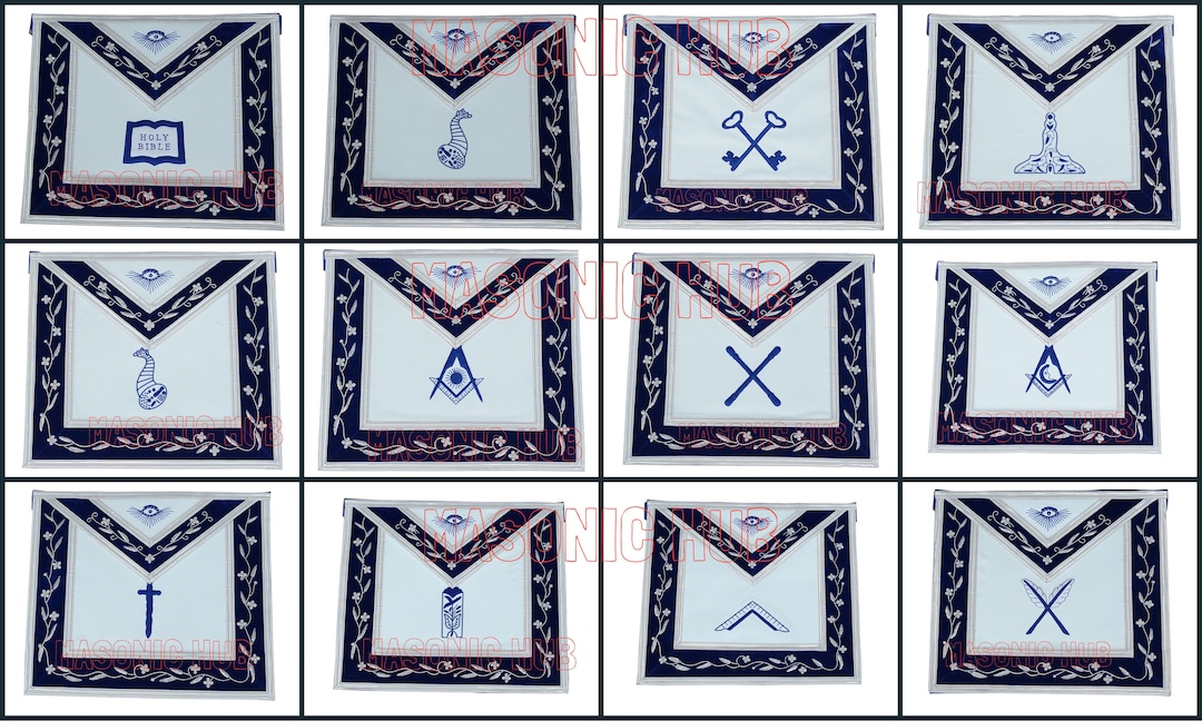 Masonic Blue Lodge Officer 100% Lambskin Aprons 12 Set With Embroidered ...