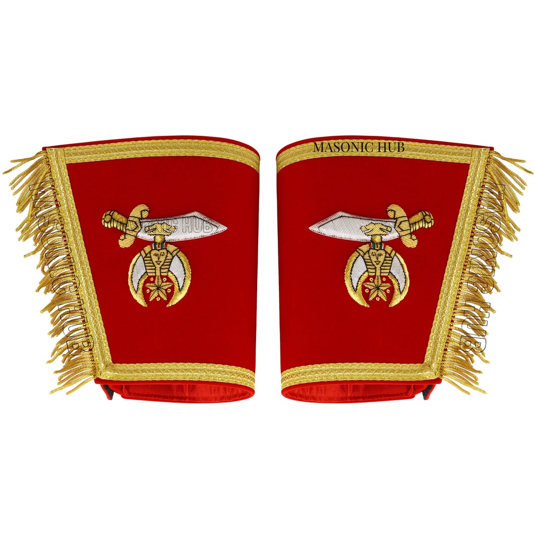 Masonic Shriner Red Gauntlets Cuffs Shriners Bullion Hand Embroidered ...
