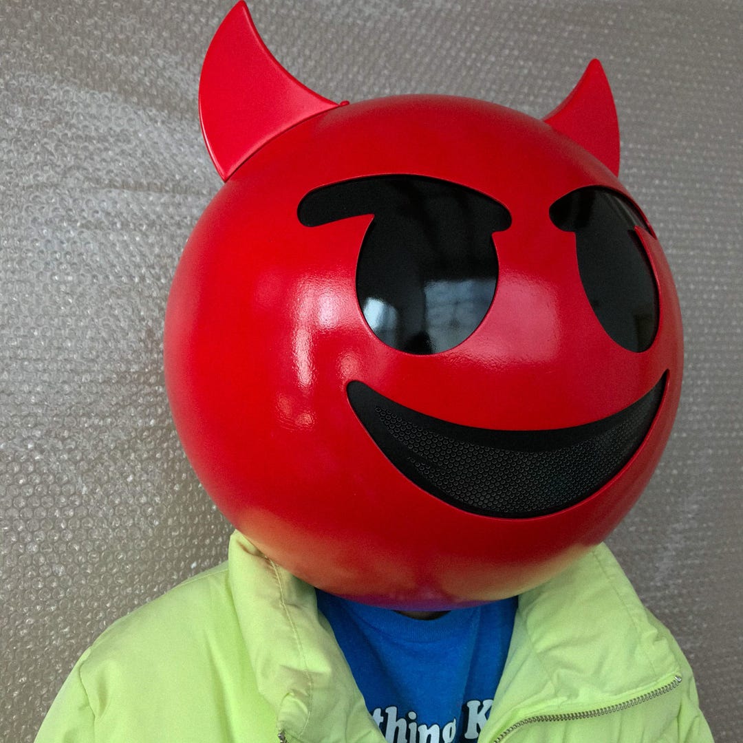 Red Devil Emoji Fiberglass Helmet, Bighead Costume Accessory Cabeza ...