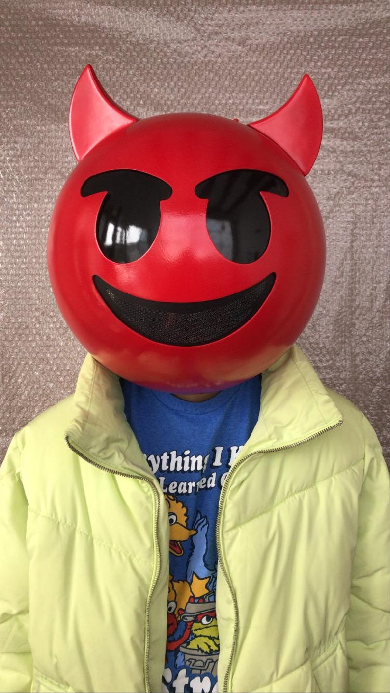 Red Devil Emoji Fiberglass Helmet, Bighead Costume Accessory Cabeza ...