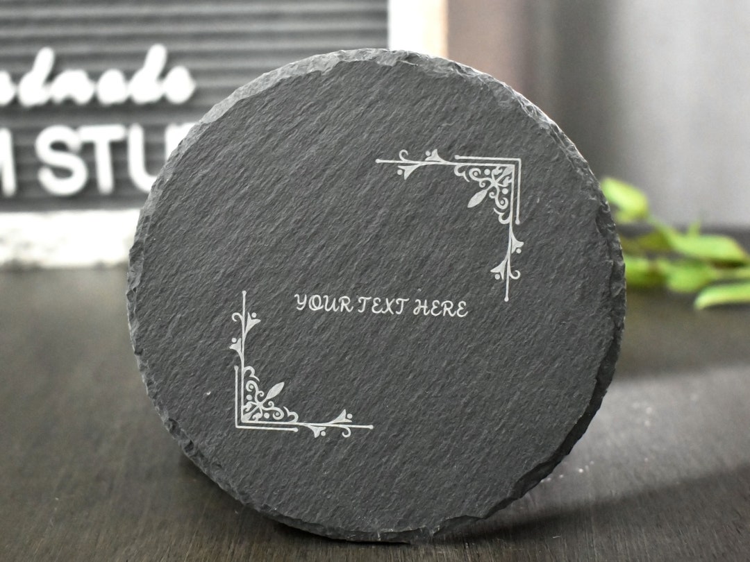 Personalized Design Slate Coaster/round Black Slate Coaster/anniversary ...