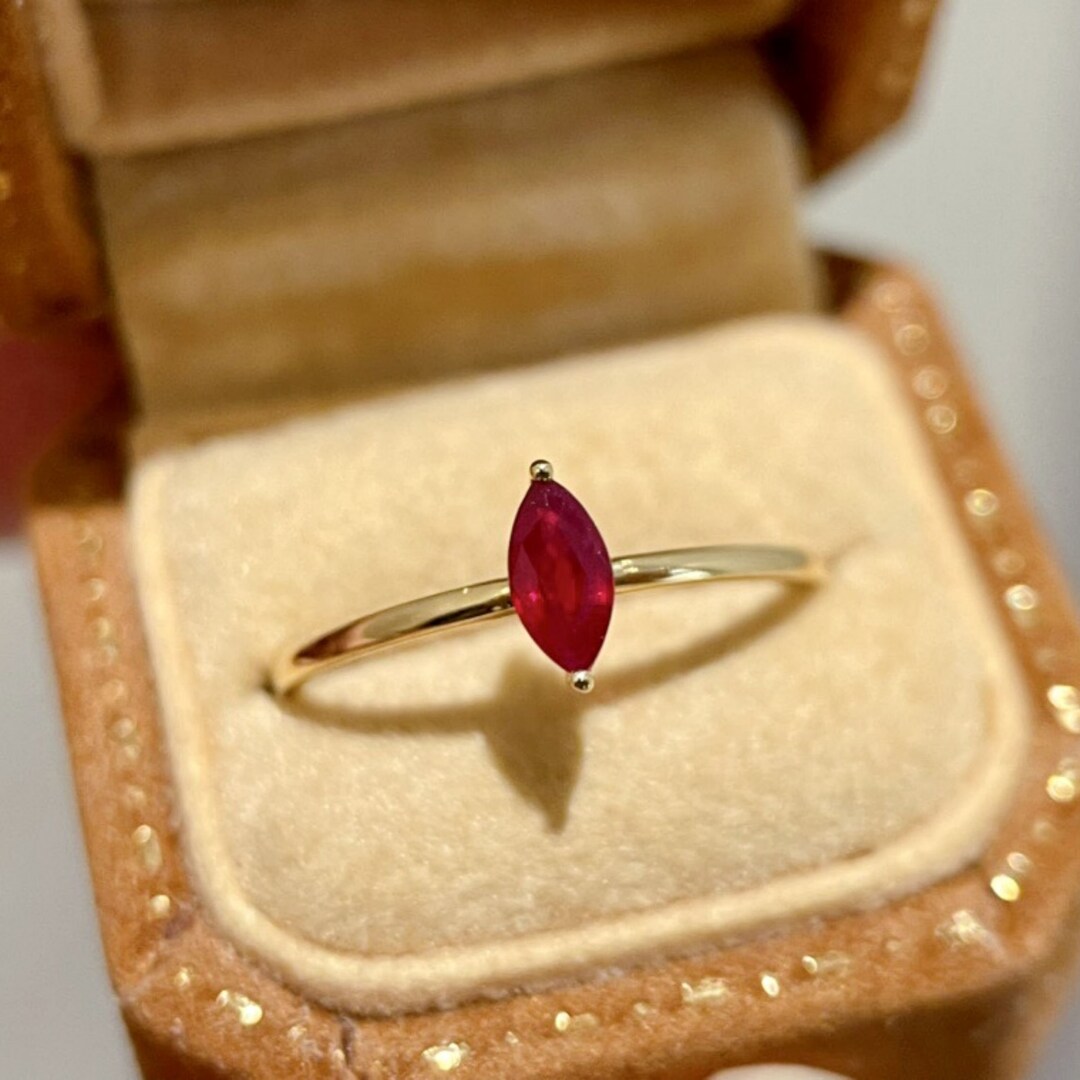 Genuine Pigeon Blood Red Ruby Ring/minimalist Ruby Ring/18k Yellow Gold ...