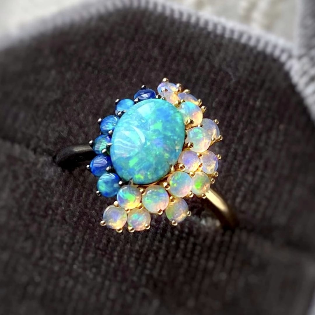Natural Australian Opal Ring: Handmade Art Deco Engagement Ring - Etsy