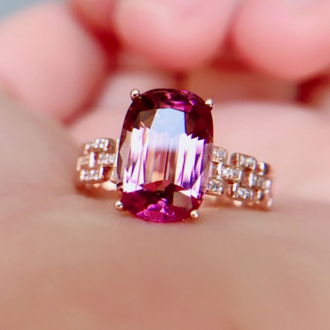 Natural Pink Tourmaline Ring/18k Gold Oval Cut Tourmaline Ring/unique Handmade Tourmaline Ring ...