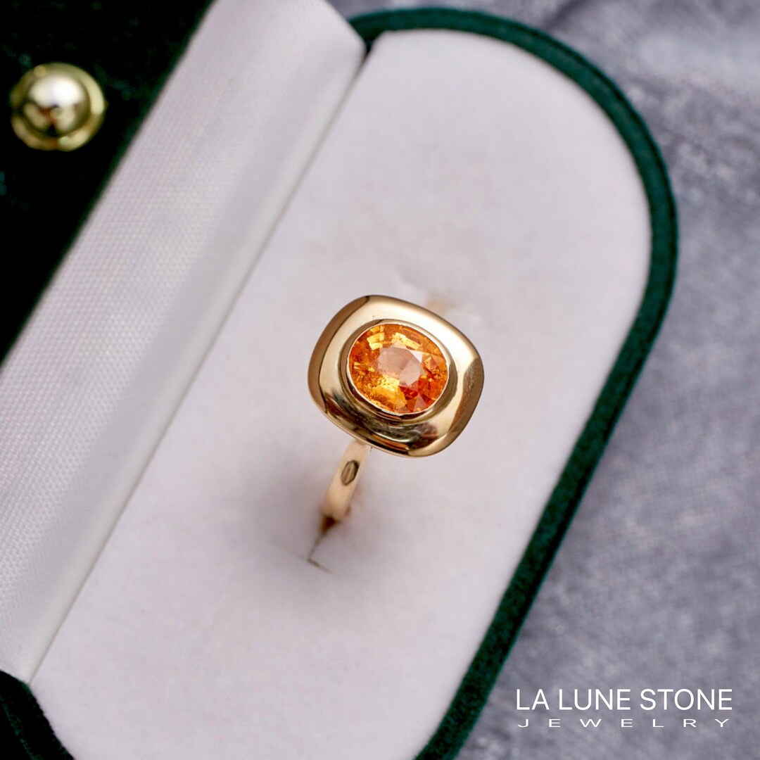 Unique Minimalist Natural Fanta Garnet Ring/18kyellow Gold Oval Cut ...