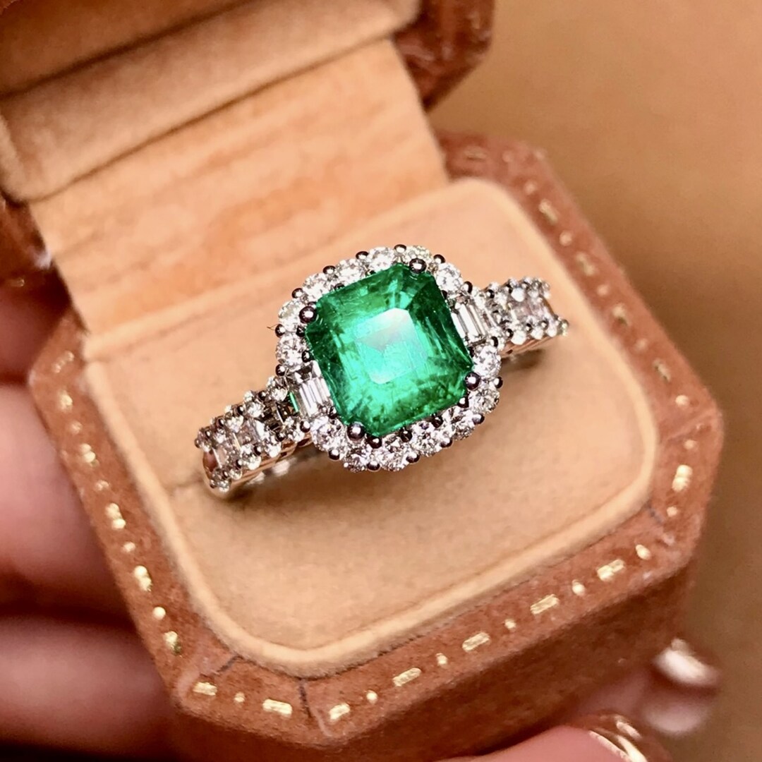 Natural Zambia Emerald Ring/18k Solid White Gold Natural Emerald Ring ...